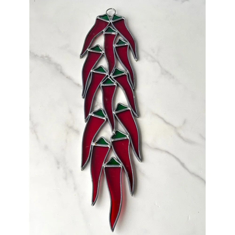 Accents | Stained Glass Red Chili Pepper Ristra Suncatcher Window ...